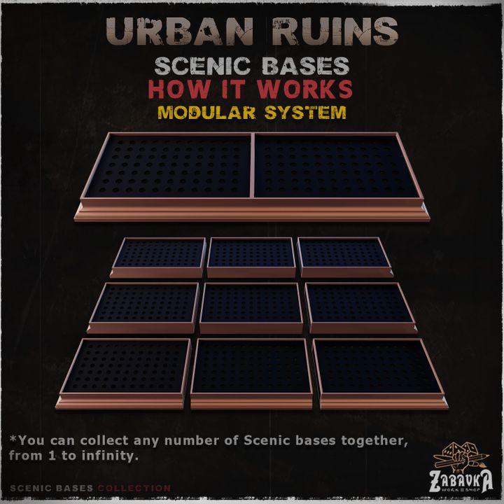 3D Printable Urban Ruins - Scenic Bases (50mm Bases) by Zabavka Workshop